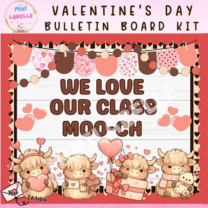 Valentine's Day Highland Cow Bulletin Board Kit (digital Download) - Etsy