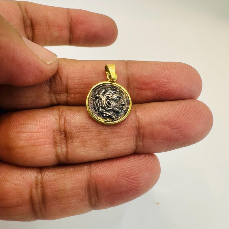 Greek Alexander the Great Coin Silver Two Tone Gold Plated Pendant - Etsy