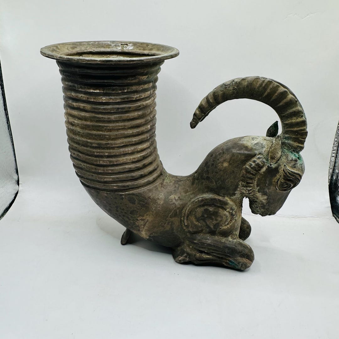 Rare Ancient Persian Bronze Rhyton: Horse With Horns, Silver Vessel - Etsy