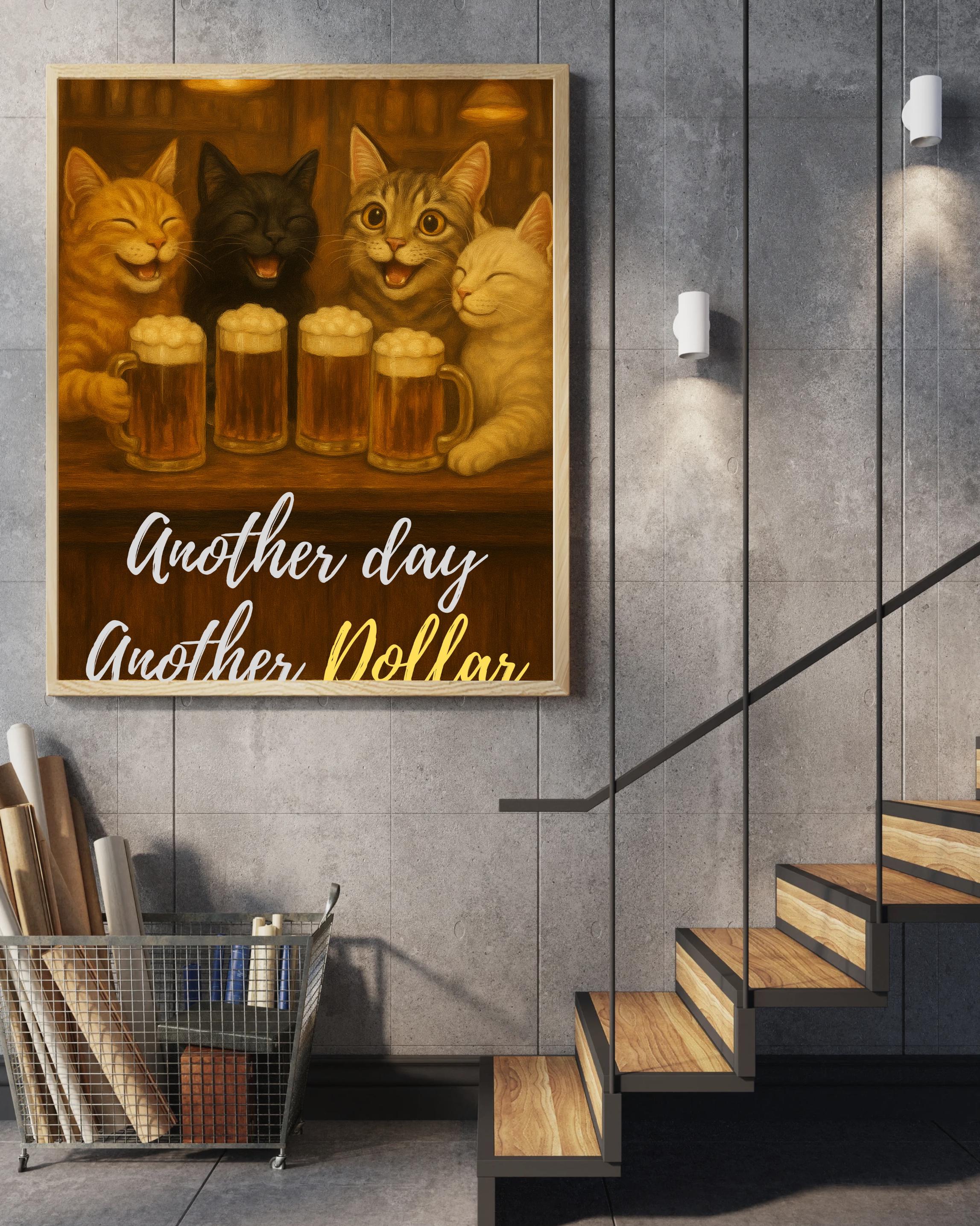Funny Cat Bar Print: Cheerful Kitties Drinking Beer (digital Download ...