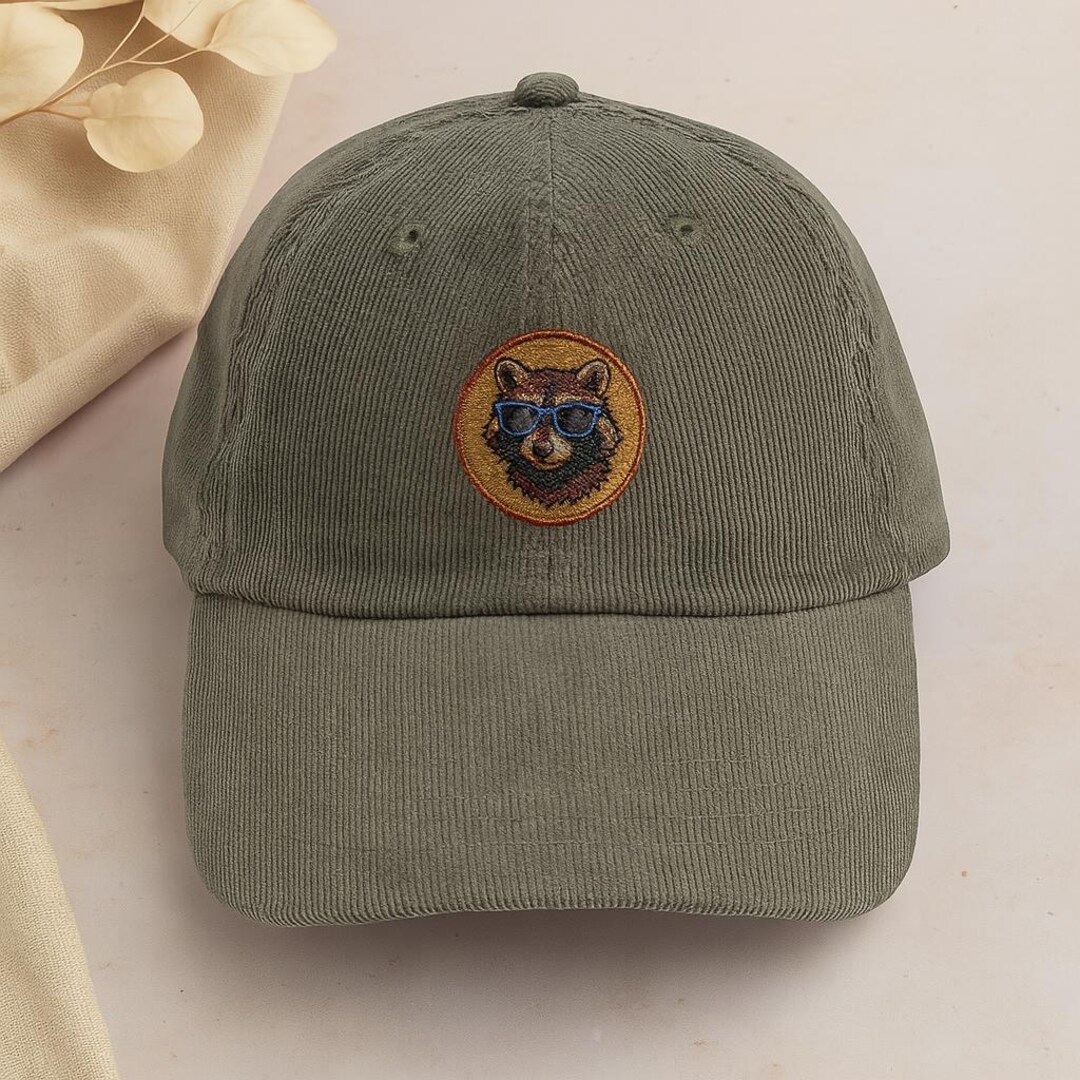 Vintage Corduroy Raccoon Cap: Embroidered Patch, Adjustable - Etsy