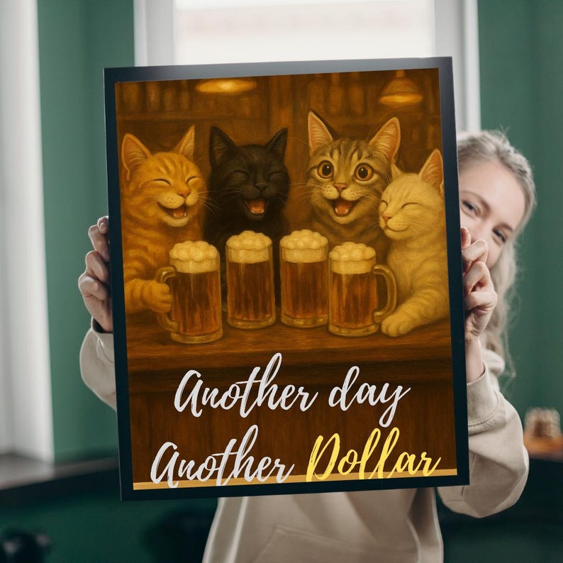 Funny Cat Bar Print: Cheerful Kitties Drinking Beer (digital Download ...