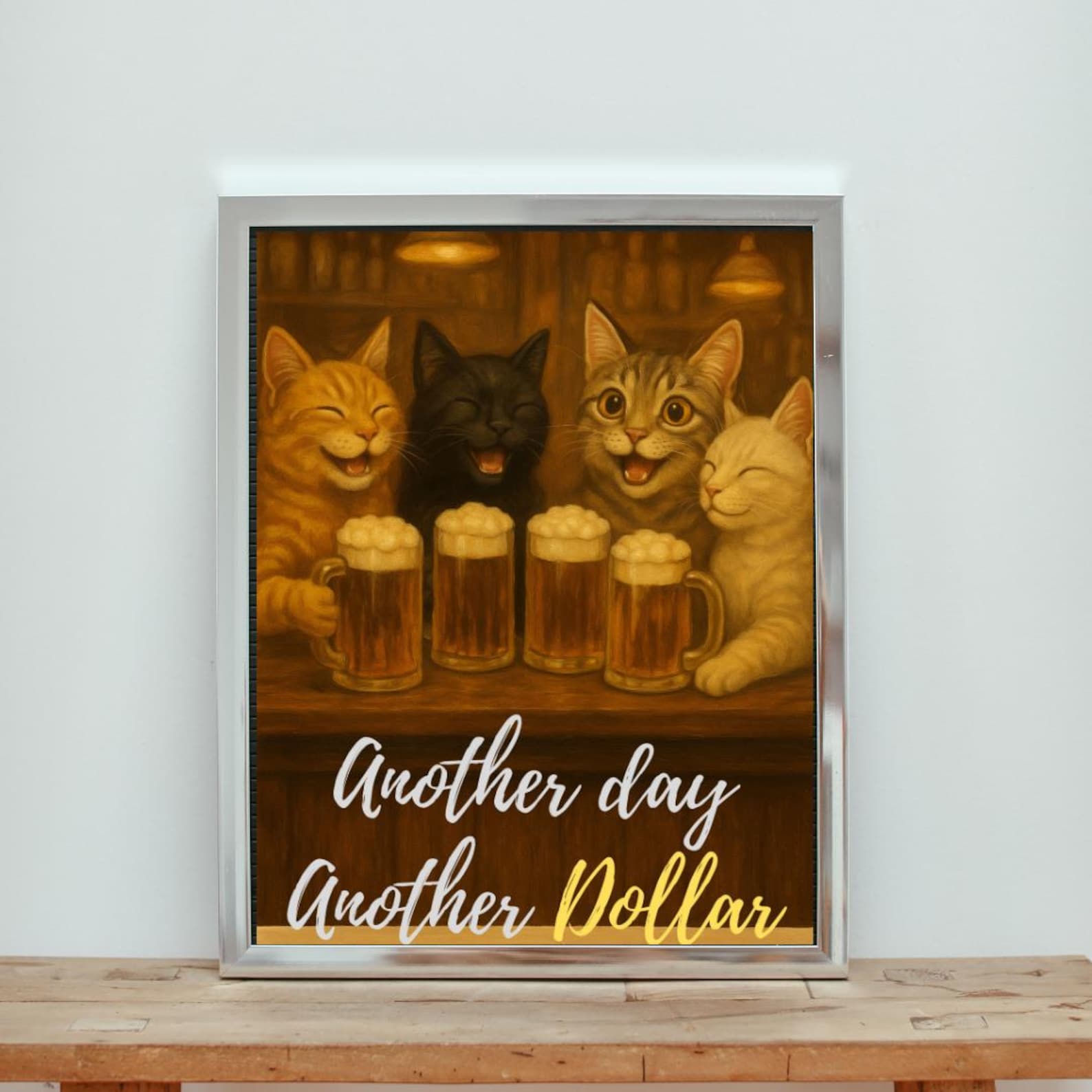 Funny Cat Bar Print: Cheerful Kitties Drinking Beer (digital Download ...