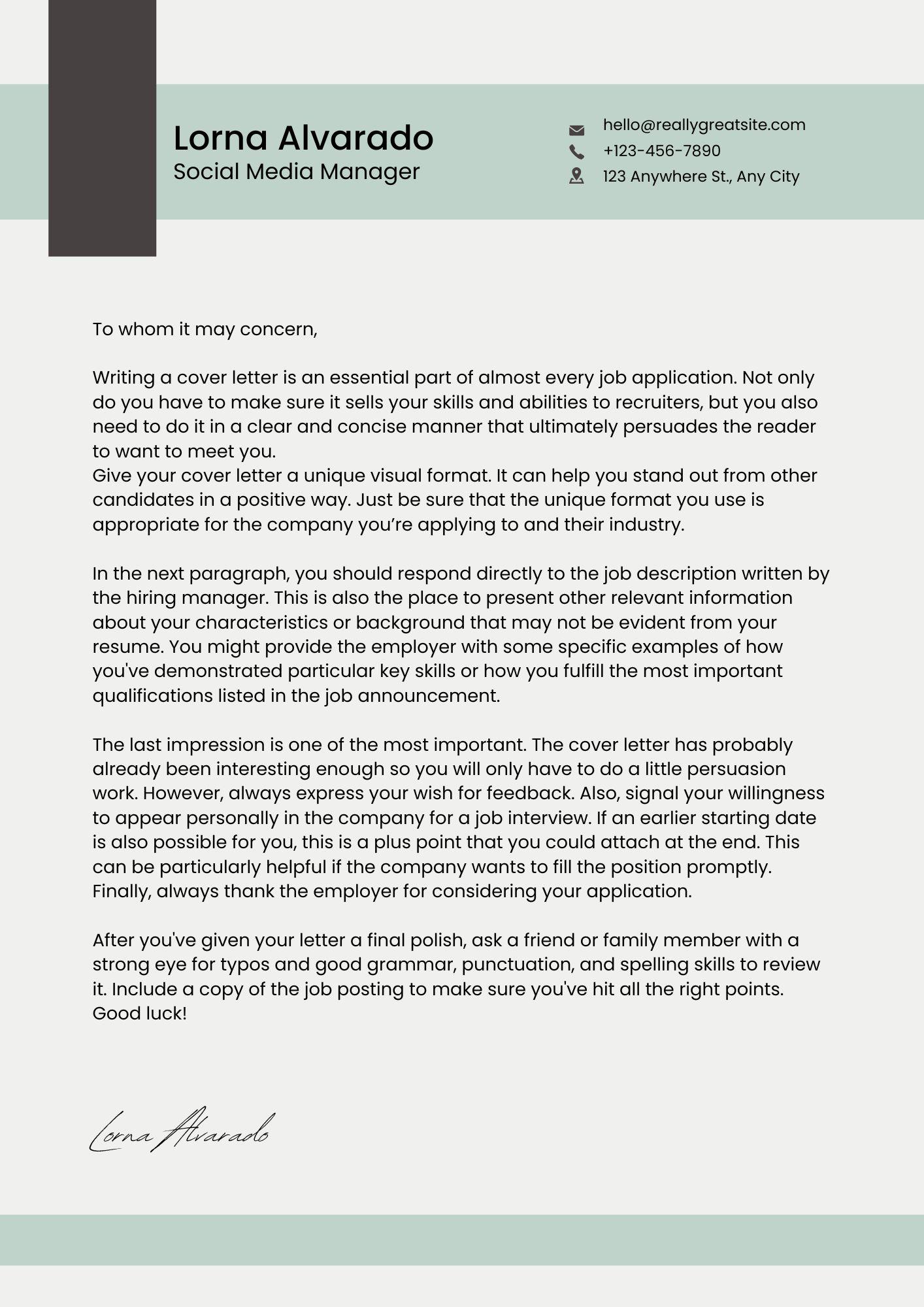 Modern Editable Cover Letter Template Professional Job Application ...