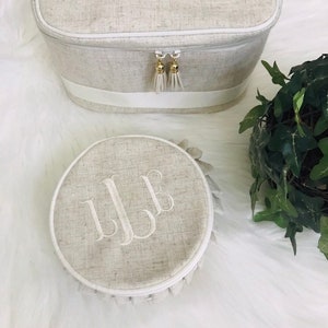 Monogram Jewelry Case Linen Ruffle Jewelry Holder Travel Bag Bridesmaid ...
