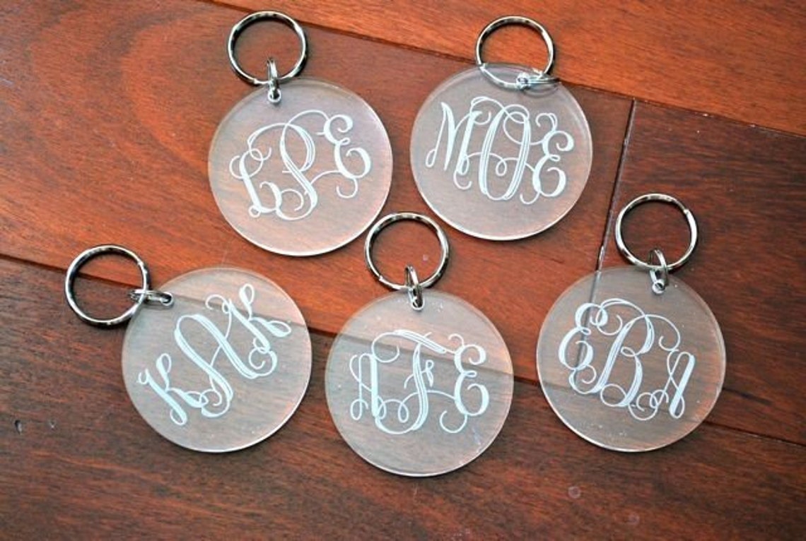 Monogram Key Chain Engraved Acrylic Keychain Gift Ideas | Etsy