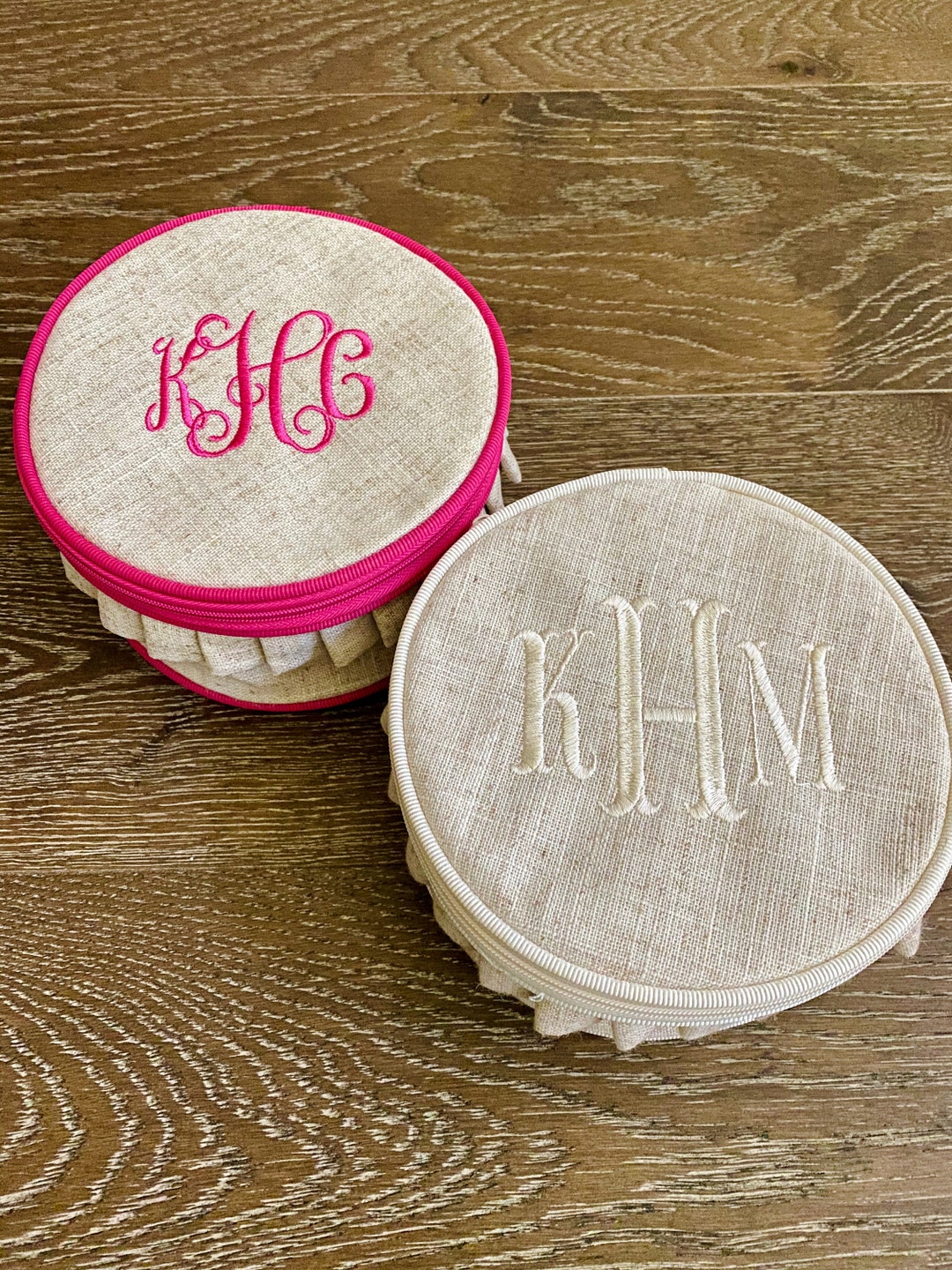 Monogram Jewelry Case Linen Ruffle Jewelry Holder Travel Bag Bridesmaid ...