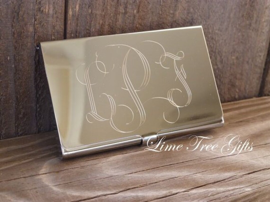 Engraved Business Card Holder Monogram Gift - Etsy