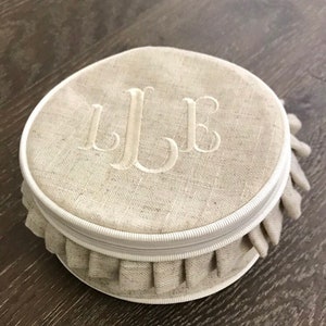 Monogram Jewelry Case Linen Ruffle Jewelry Holder Travel Bag Bridesmaid ...
