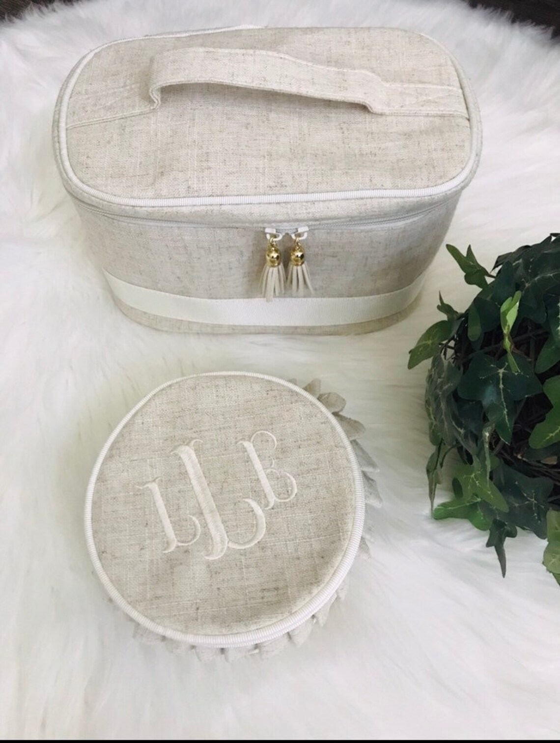 Monogram Jewelry Case Linen Ruffle Jewelry Holder Travel - Etsy