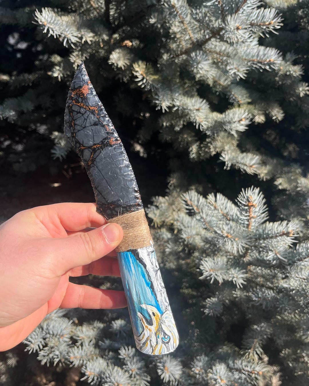 Handmade Obsidian Knife With Eagle Antler Handle – Decorative Art Blade ...