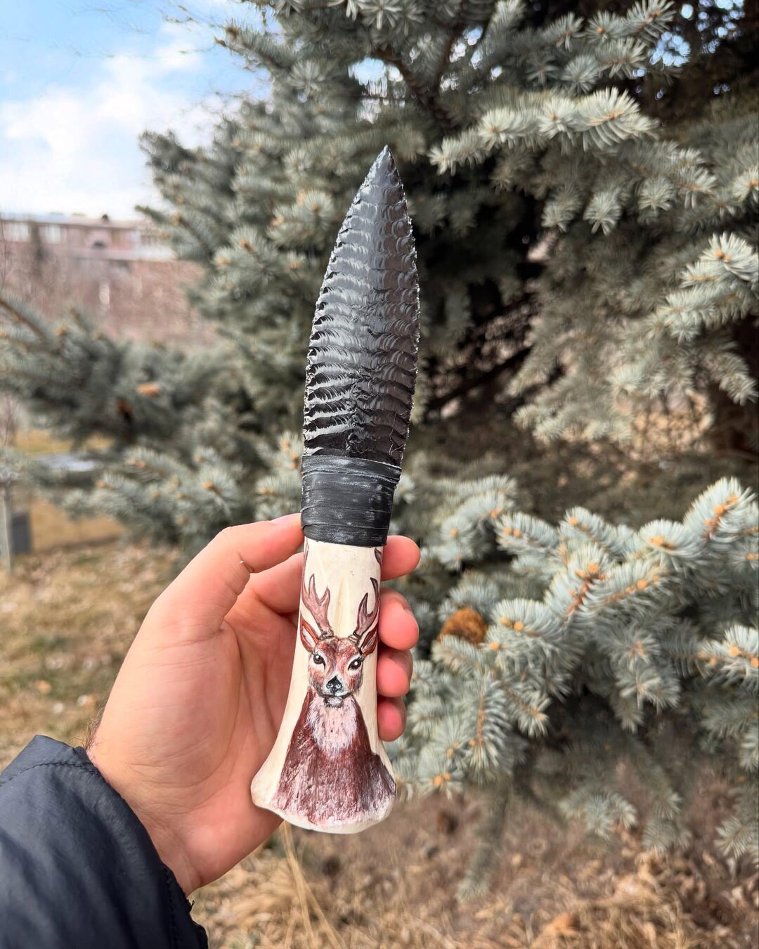 Handmade Engraved Deer Obsidian Knife – Antler Handle Art Decor - Etsy