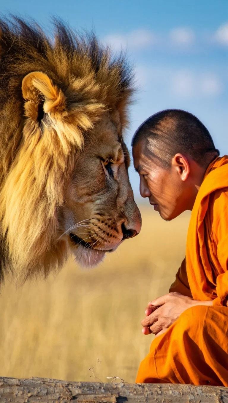 The Lion and the Monk, Motivational Phone Wallpaper Pack, Zen Courage ...
