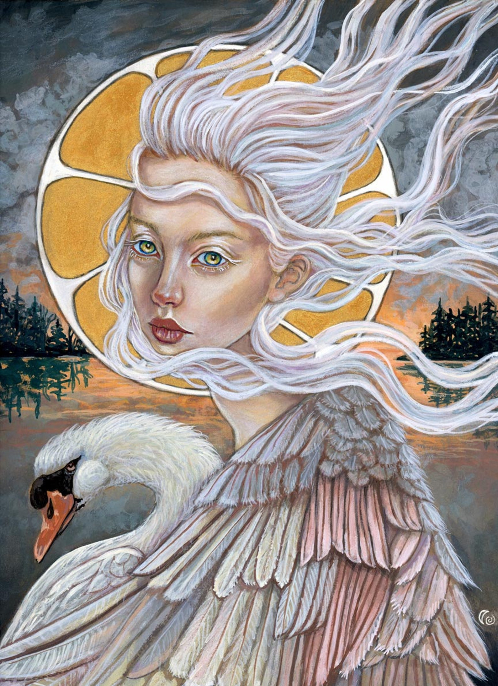 The Swan Maiden Fairy Tale Mythical Fine Art Hand Embellished Print by ...