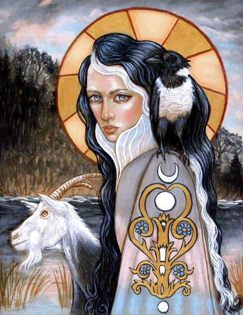 Laume Goat Raven Goddess Hand Embellished Gold Fine Art Print - Etsy