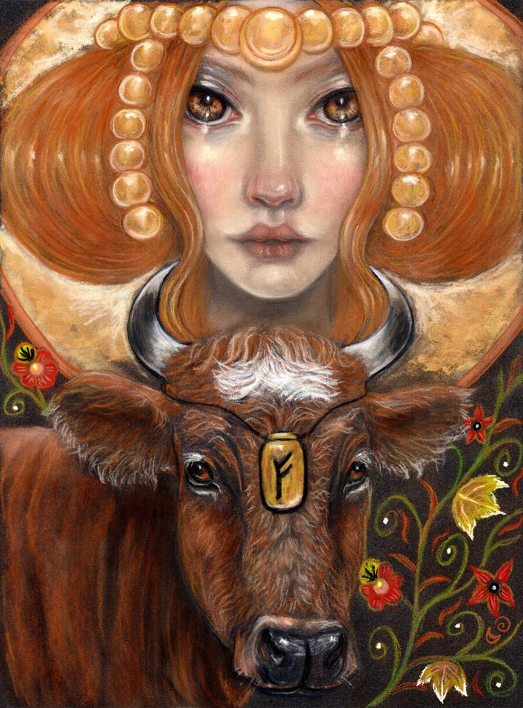 Fehu Rune Maiden Norse Cow Pagan Fine Art Print - Etsy