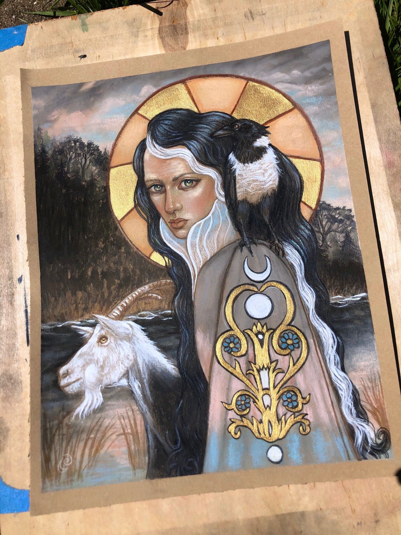Laume Goat Raven Goddess Hand Embellished Gold Fine Art Print - Etsy