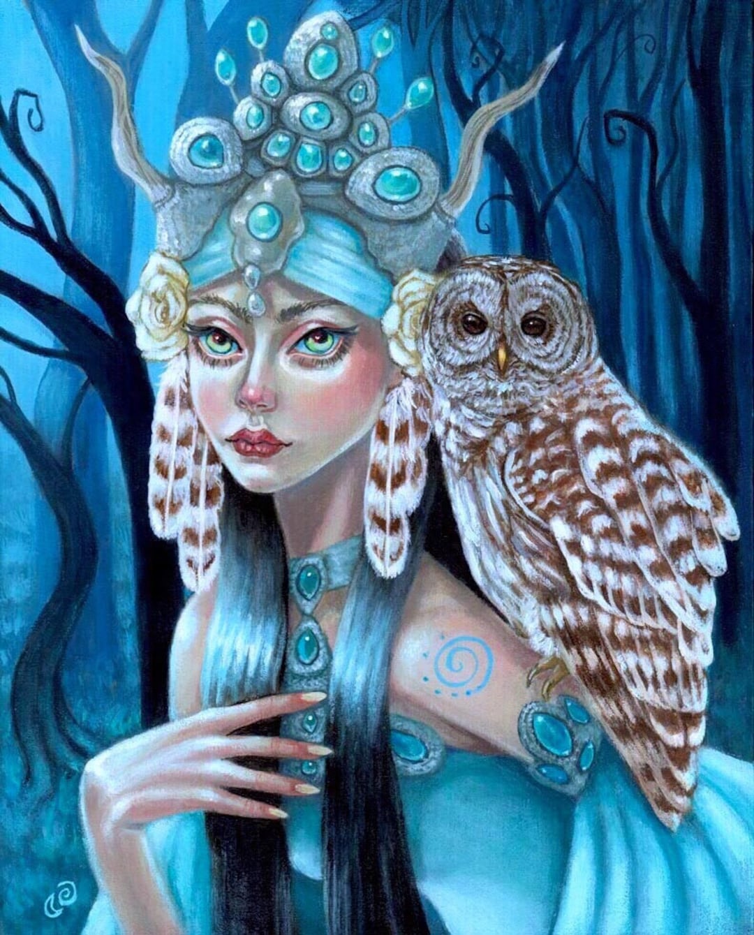 Queen of the Dark Wood Faerie Owl Fantasy Art Fine Art Print by Tammy ...
