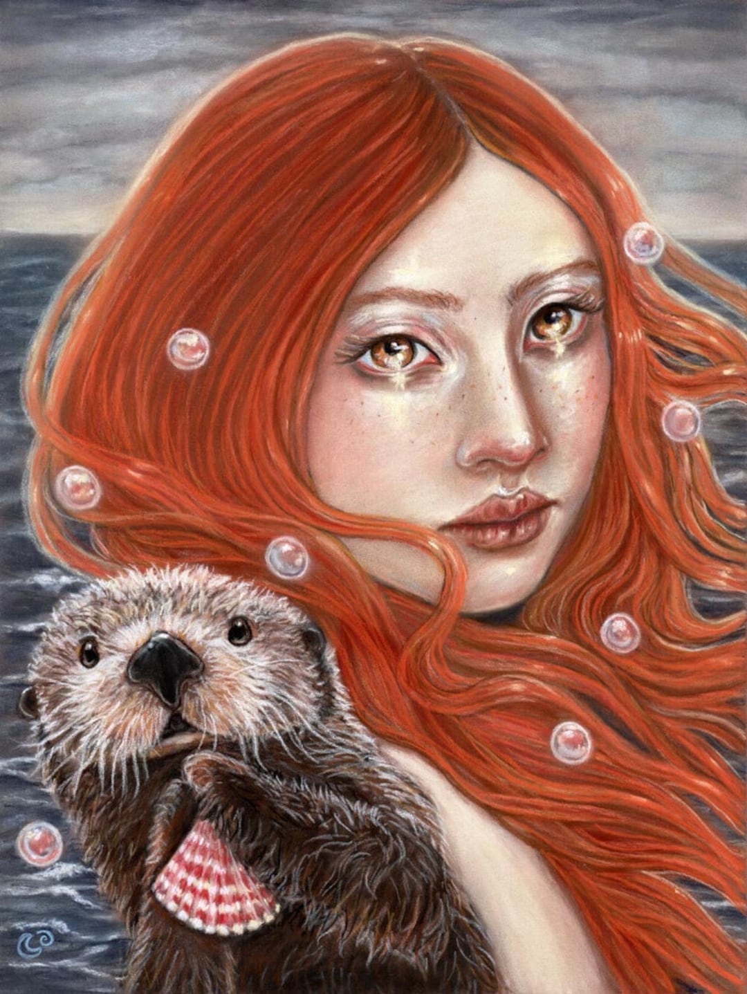 Flame of the Sea Mermaid Otter Fine Art Print - Etsy