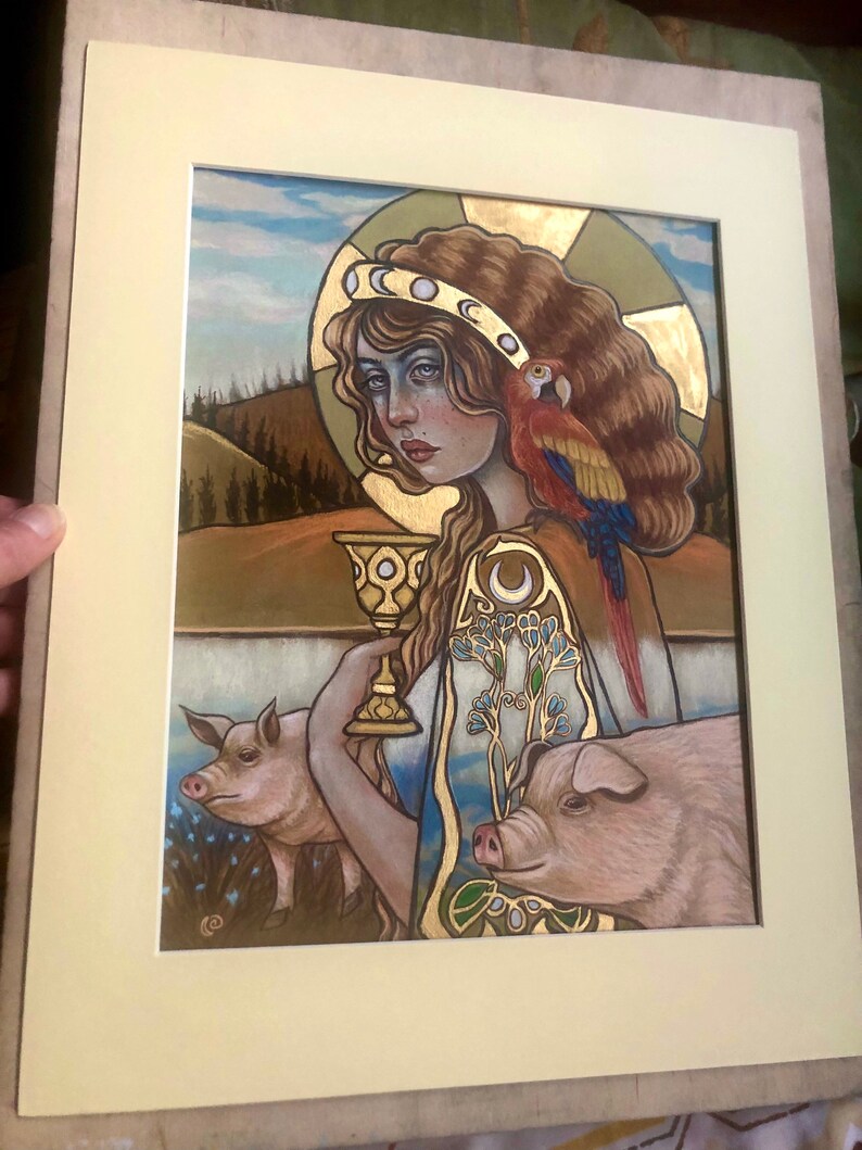 Circe Greek Goddess Mythological Art Nouveau Hand Embellished Fine Art ...