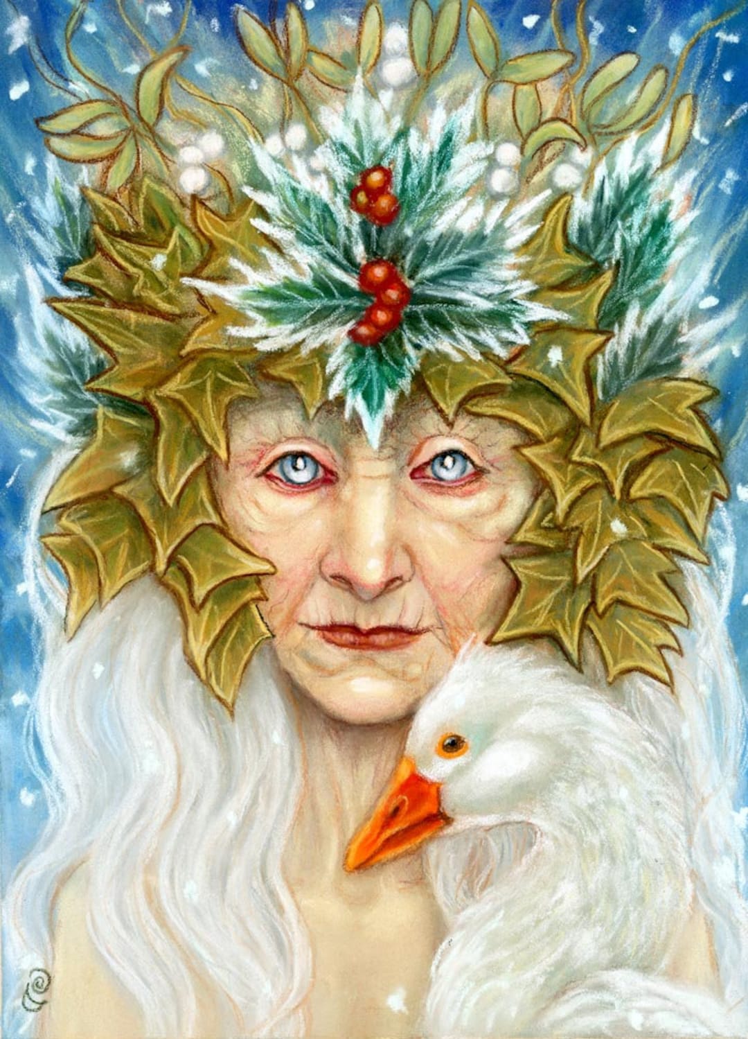 Mother Yule Winter Solstice Crone Goddess Original Soft Pastel by Tammy ...