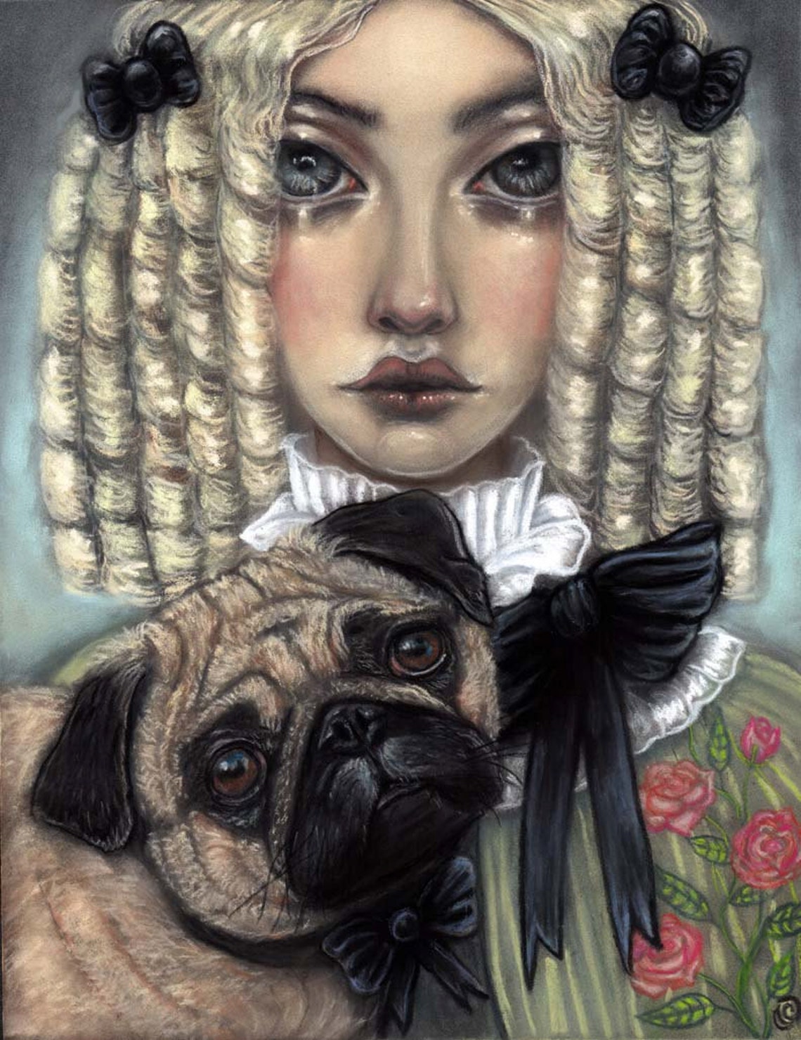 Ellie and Tennyson Pug Victorian Fine Art Pop Surreal Print - Etsy