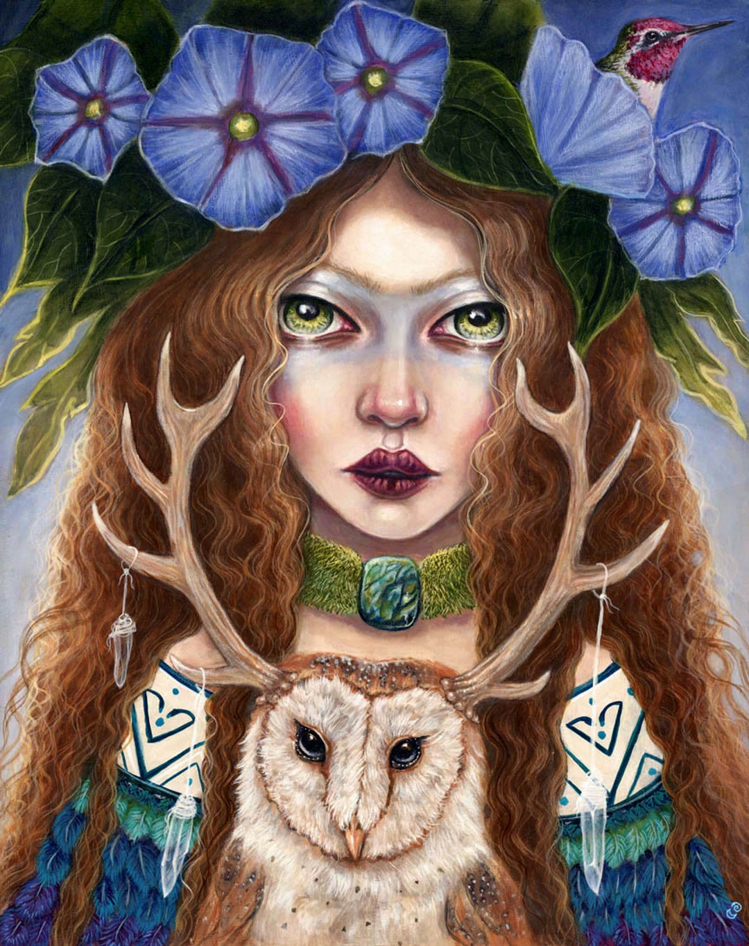 Akasha Goddess Fairy Barn Owl Antlers Fine Art Print - Etsy