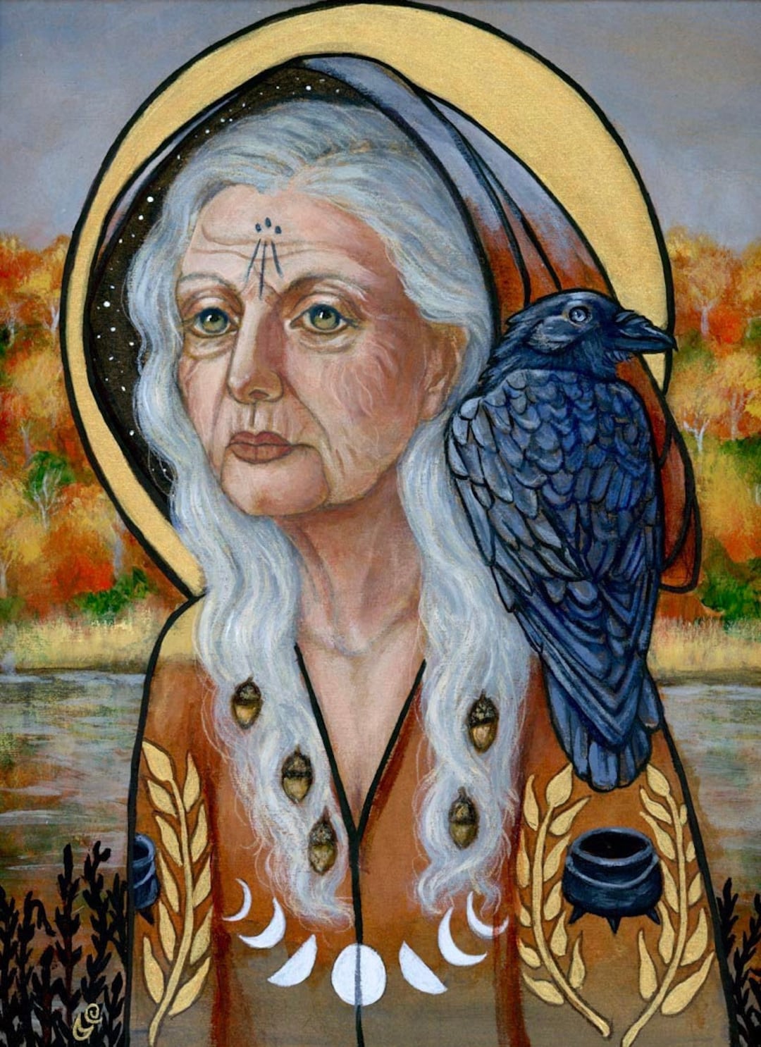Cerridwen Hand Embellished Gold Print Pagan Crone Goddess - Etsy