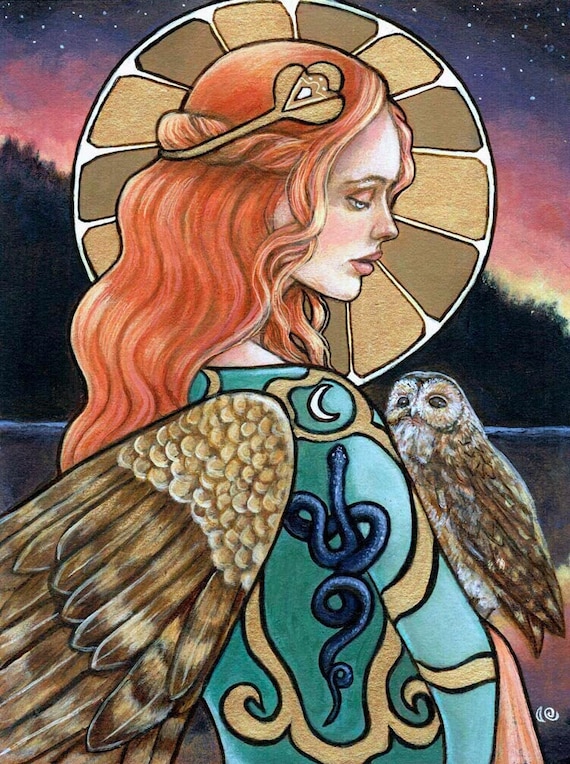 Lilith Goddess Owl Pagan Hand Embellished Gold Fine Art Print - Etsy