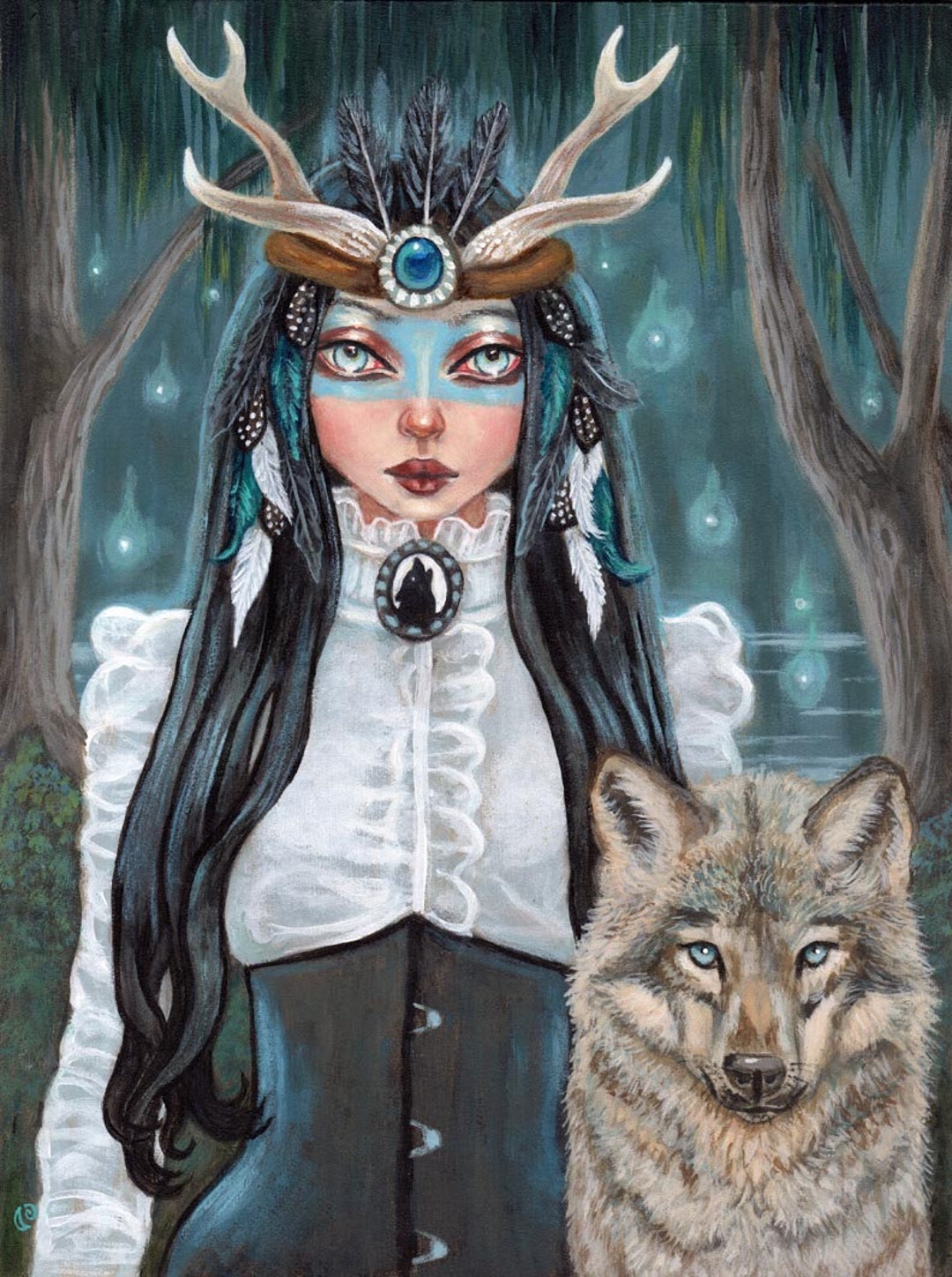 Wolf Witch Magical Forest Fine Art Print by Tammy Wampler - Etsy