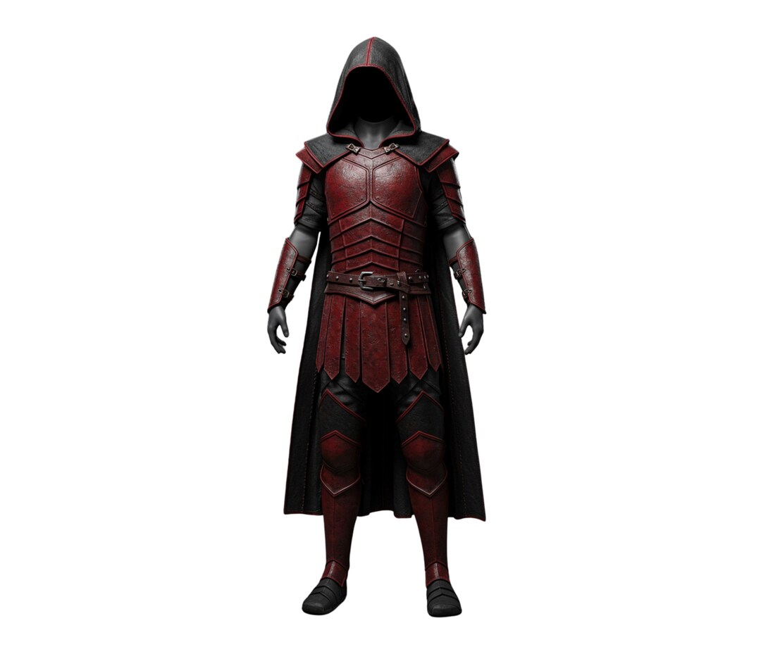 Pure Cowhide Leather Hooded Cloak - Handmade Black & Red Medieval Armor ...