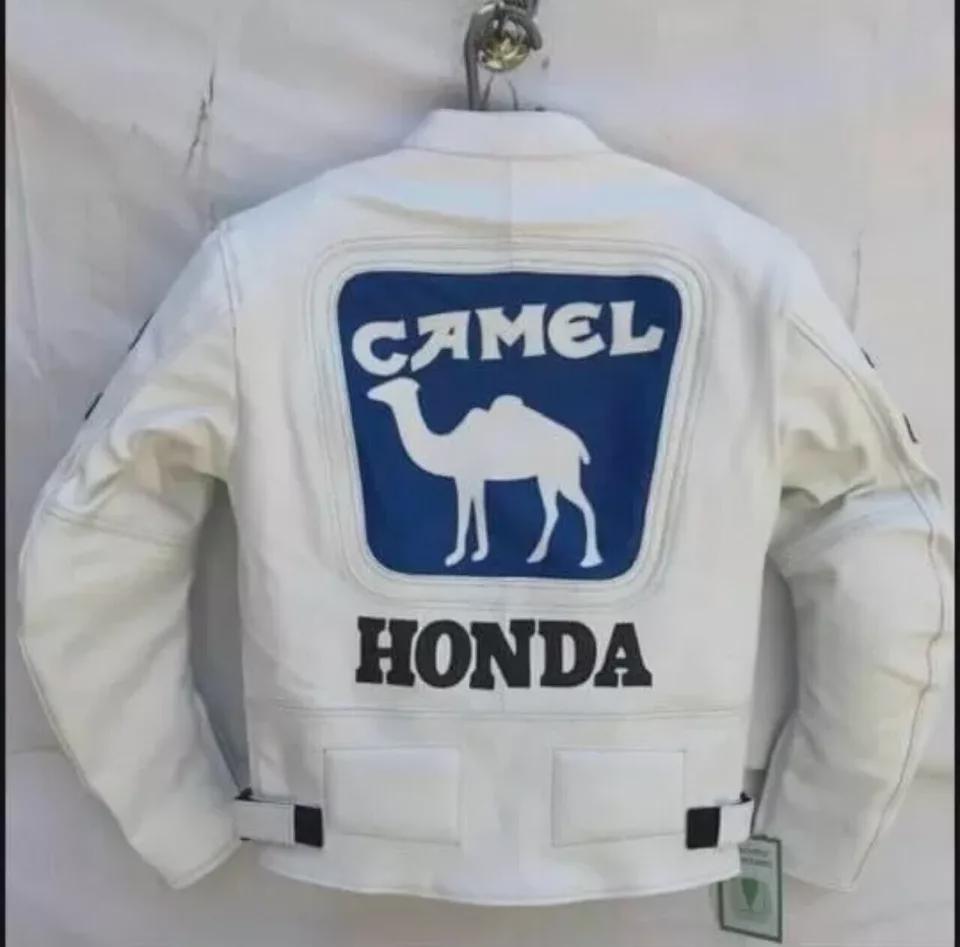 Honda Camel Racing White Motorcycle Cowhide Leather Jacket - Etsy