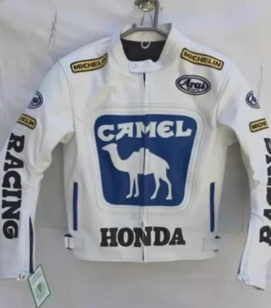 Honda Camel Racing White Motorcycle Cowhide Leather Jacket - Etsy
