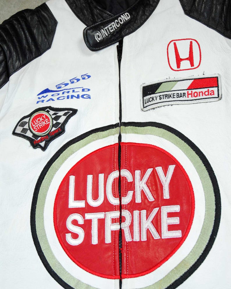 Lucky Strike Honda Racing Motorcycle Riding Gear Cowhide Leather Jacket ...