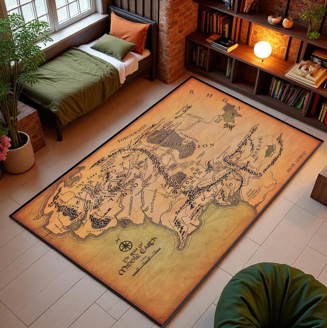 LOTR Middle Earth Map Rug | Legendary Movie Themed Carpet | Washable ...
