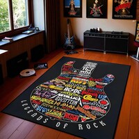 Rock Band Logos Area Rug, Music Band Carpet, Mancave Rock Decor Rug ...