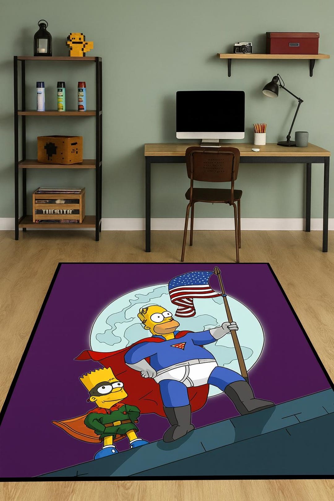 Simpsons Superhero Rug – Purple Cartoon Print | Washable Non-slip Area ...