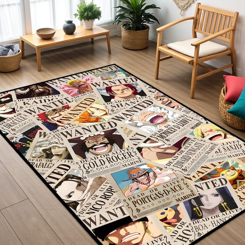 Anime Wanted Poster Rug - Pirate Themed Washable Non-slip Carpet ...