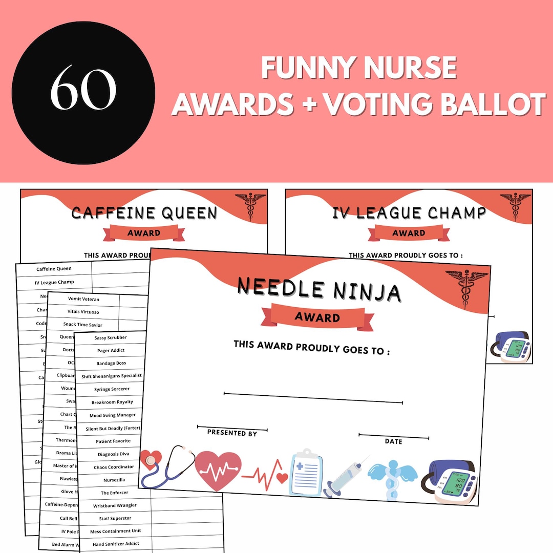 60 Funny Nursing Award Certificates Superlative Editable Canva
