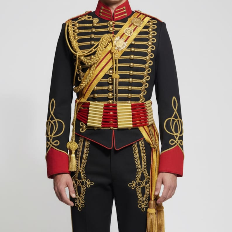 Handmade Napoleonic Hussar Officer Suit: Gold Braided Military Uniform ...