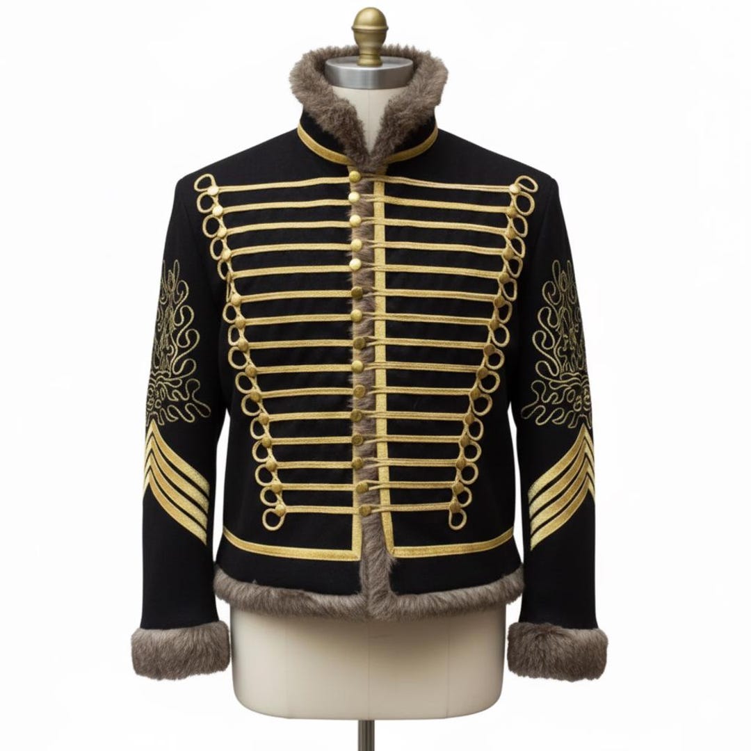 Jimi Hendrix Style Black Hussar Jacket: Gold Braided Military Parade ...