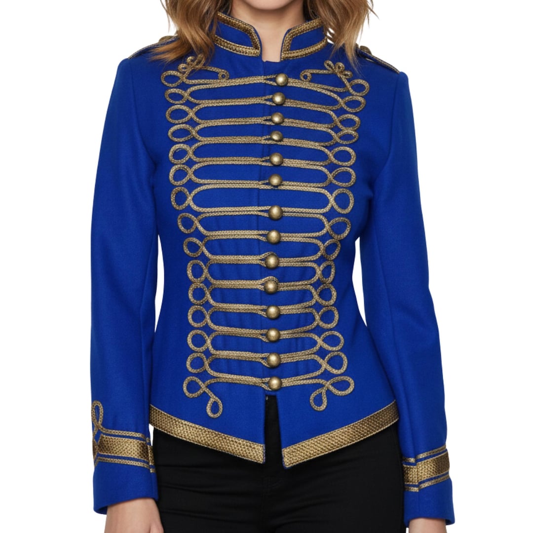 Women’s Royal Blue Military Hussar Jacket – Gold Braided Napoleonic ...
