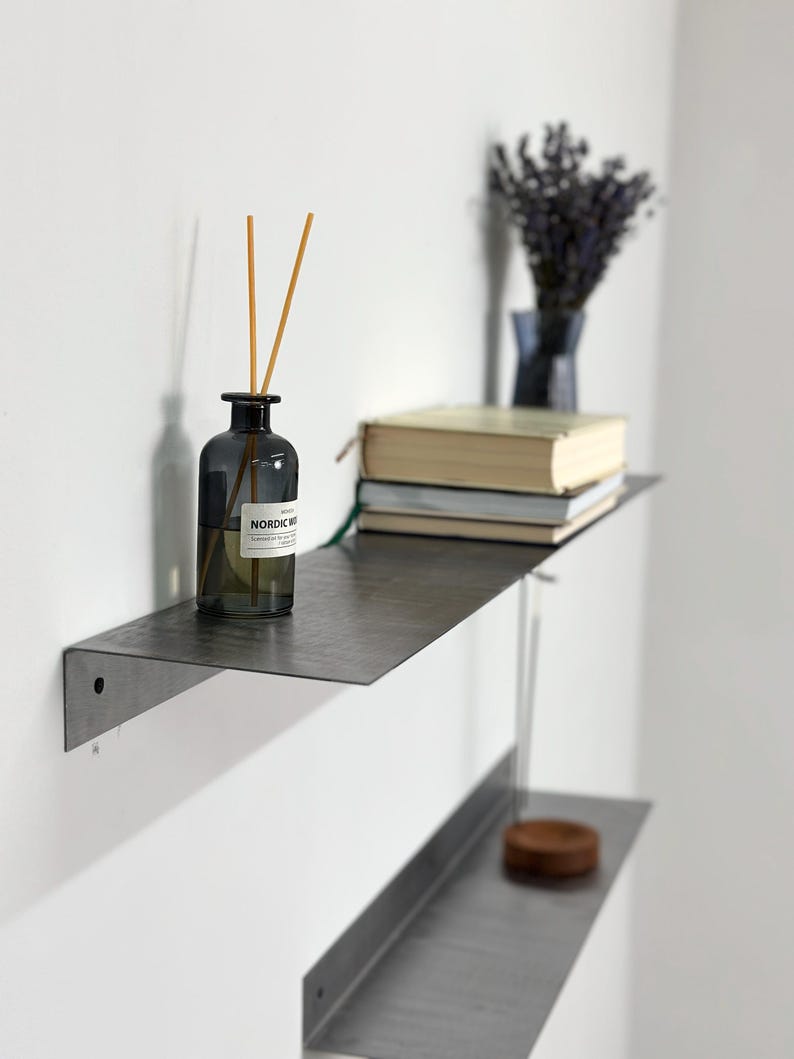 Metal Floating Shelf in Natural Steel – Minimalist Wall Mounted Metal ...