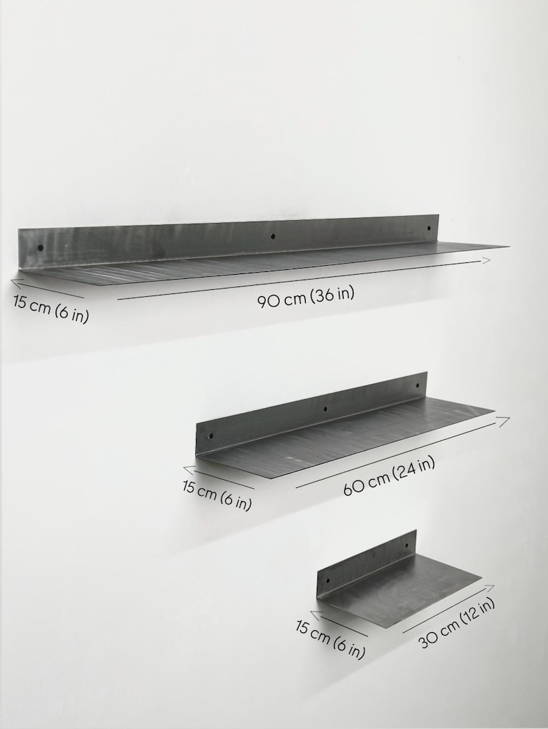 Metal Floating Shelf in Natural Steel – Minimalist Wall Mounted Metal ...