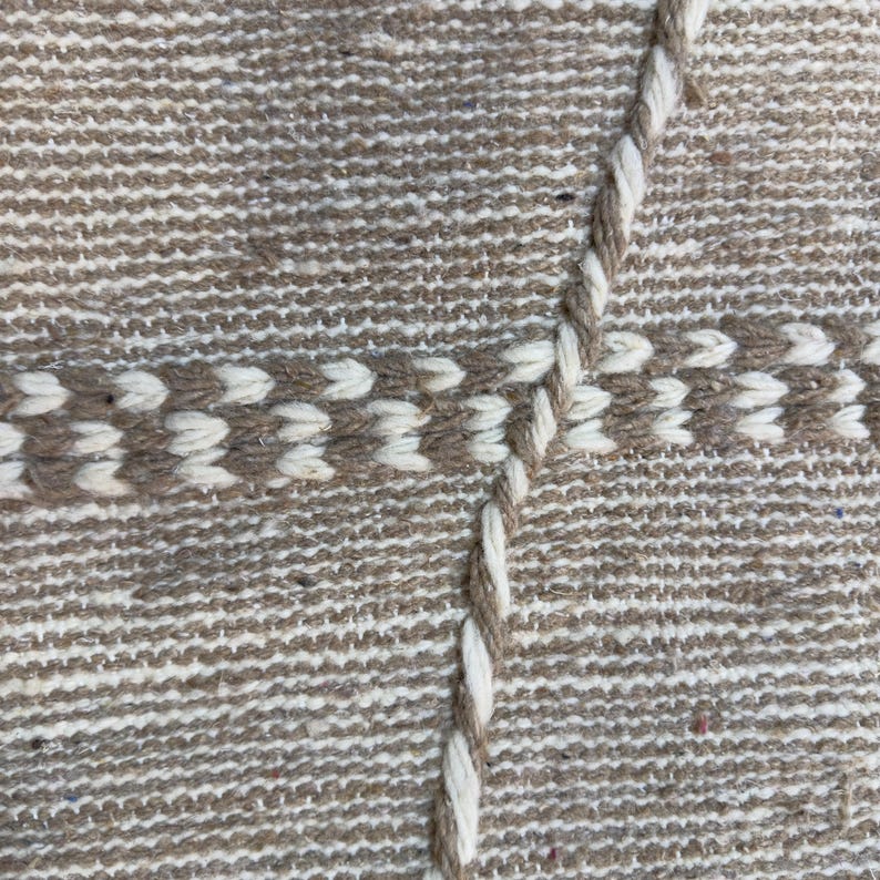 Neutral Zanafi Wool Rug | Handwoven Moroccan Carpet With Textured ...