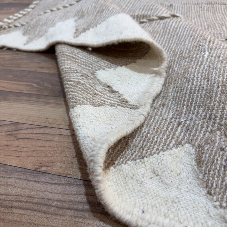 Neutral Zanafi Wool Rug | Handwoven Moroccan Carpet With Textured ...