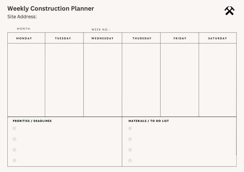 Weekly Construction Planner | Printable Job Schedule Template | PDF for ...