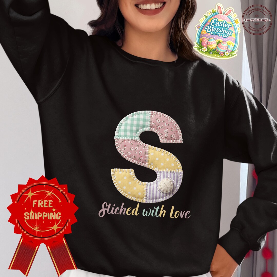 Custom Faux Patchwork Letter Shirt, Cottagecore Spring Personalized ...