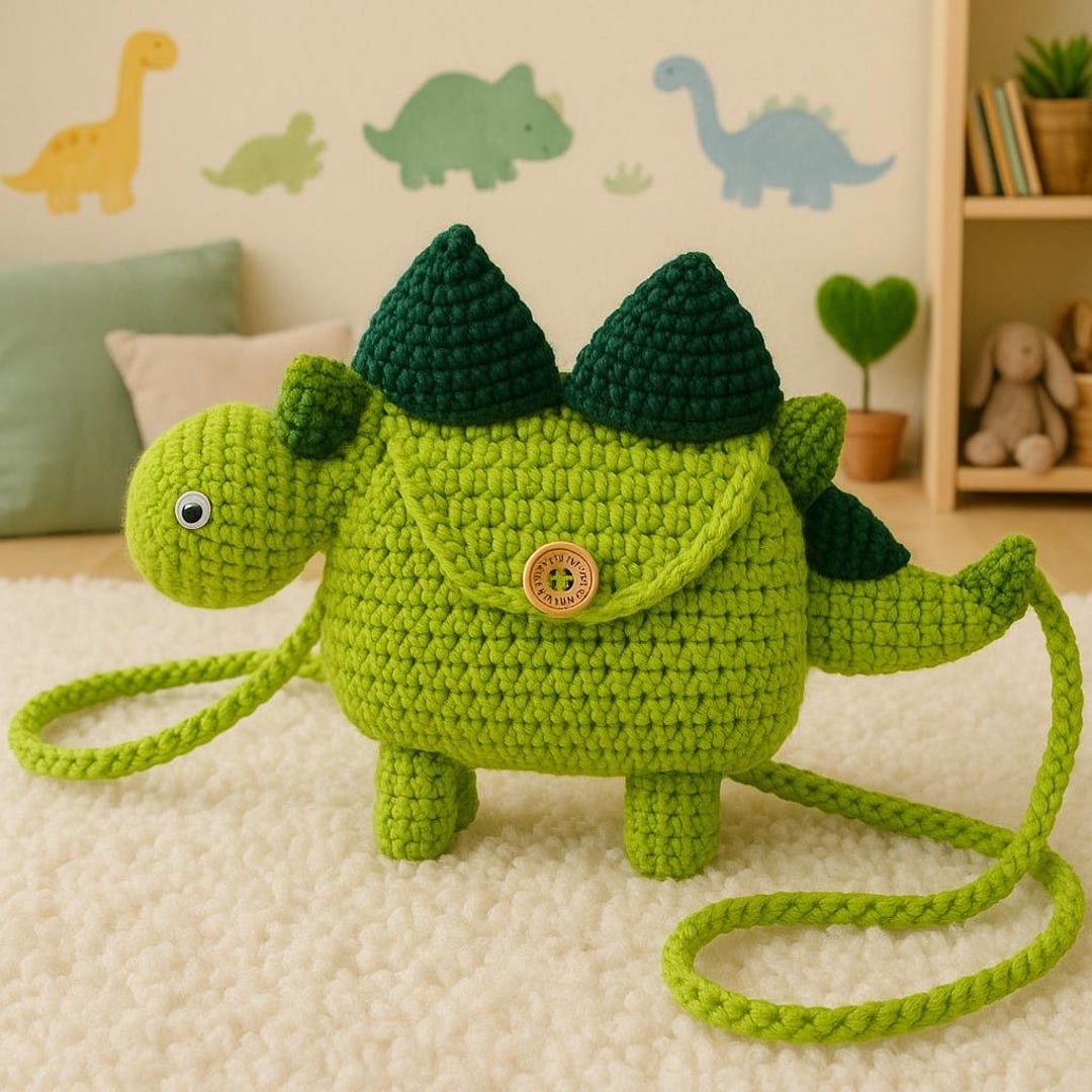 Dinosaur Bag Crochet Pattern PDF – Amigurumi Dino Purse for Kids – Easy ...