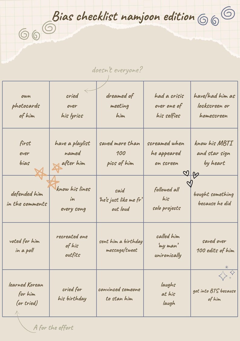BTS Namjoon Bias Tracker Printable | Kpop Journal Pages | Fan Scrapbook ...